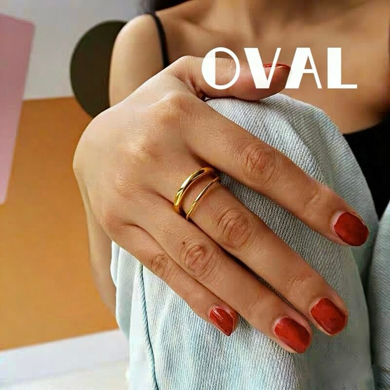 OVAL 18K Gold-Plated Dual-Band Twisted Adjustable Open Ring ...